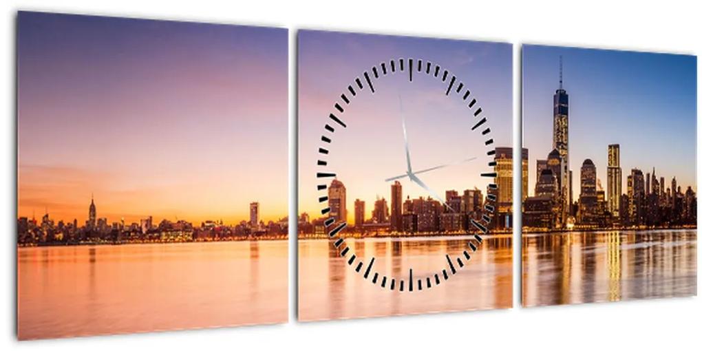 Obraz města při západu slunce (s hodinami) (90x30 cm)
