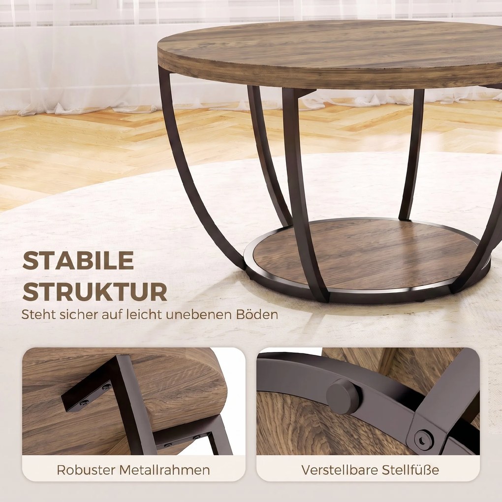 HOMCOM Konferenční stolek se 2 úrovněmi, obývací stolek 80 x 43,8 cm, hnědá/černá