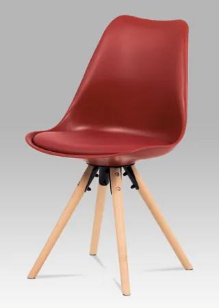 Autronic - Jídelní židle, červený plast+ekokůže, nohy masiv buk + rám černý kov - CT-805 RED