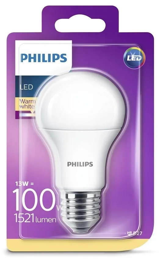 Philips klasik 13W, E27, teplá bílá