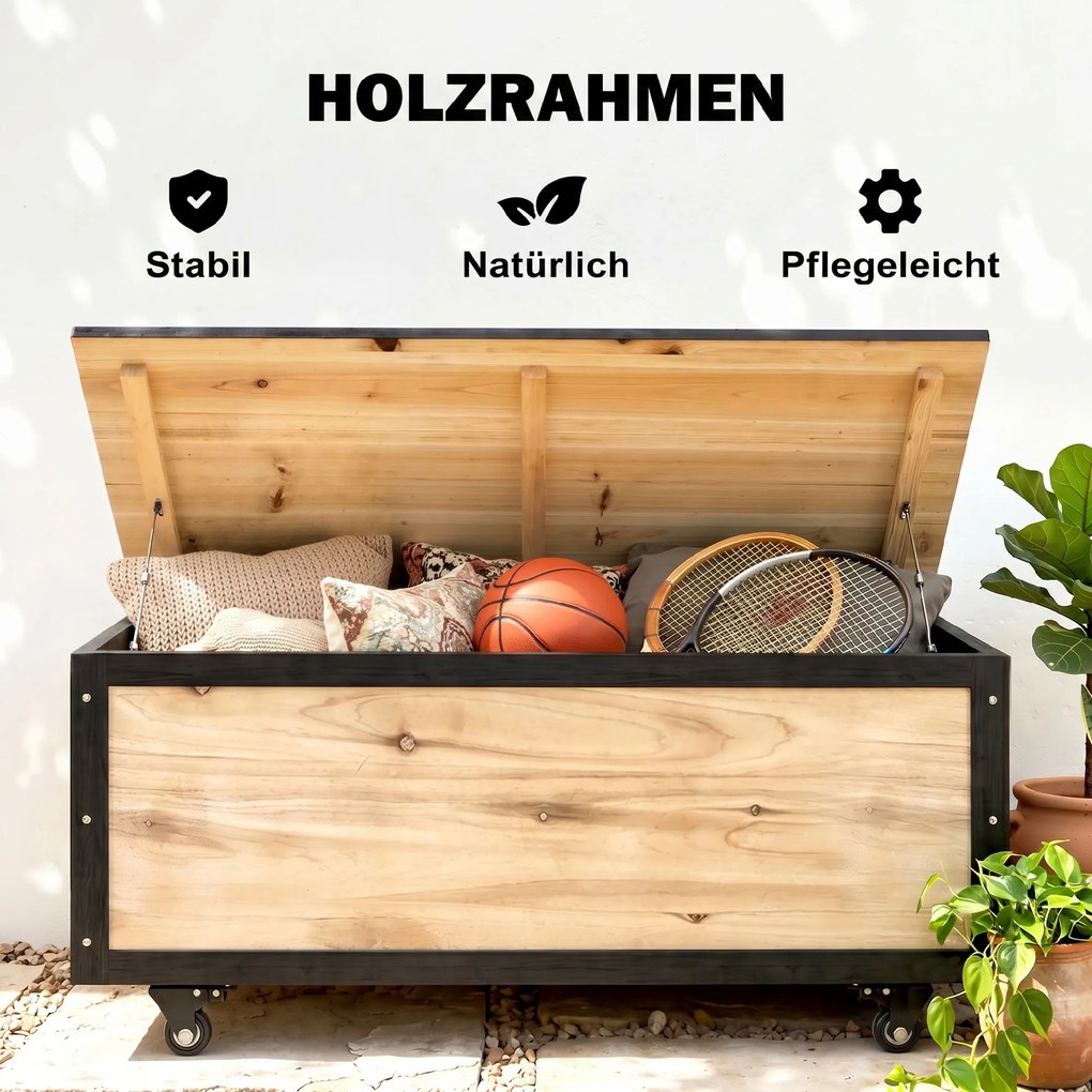 Outsunny zahradní box dřevěný úložný box 121L úložný box na kolečkách, úložný box odolný proti povětrnostním vlivům na balkon, terasu, do přírody