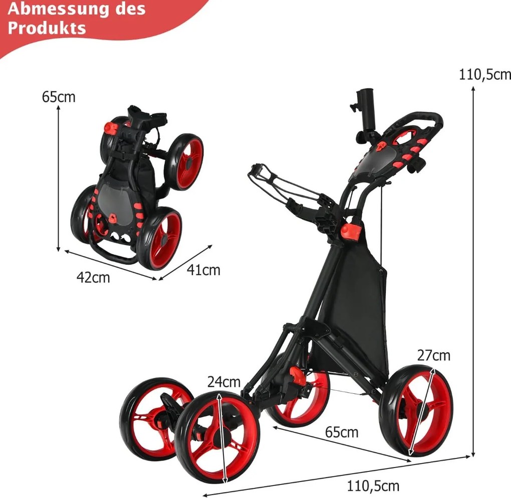 Costway Golfový vozík se 4 koly Golfový vozík Golfový – červený