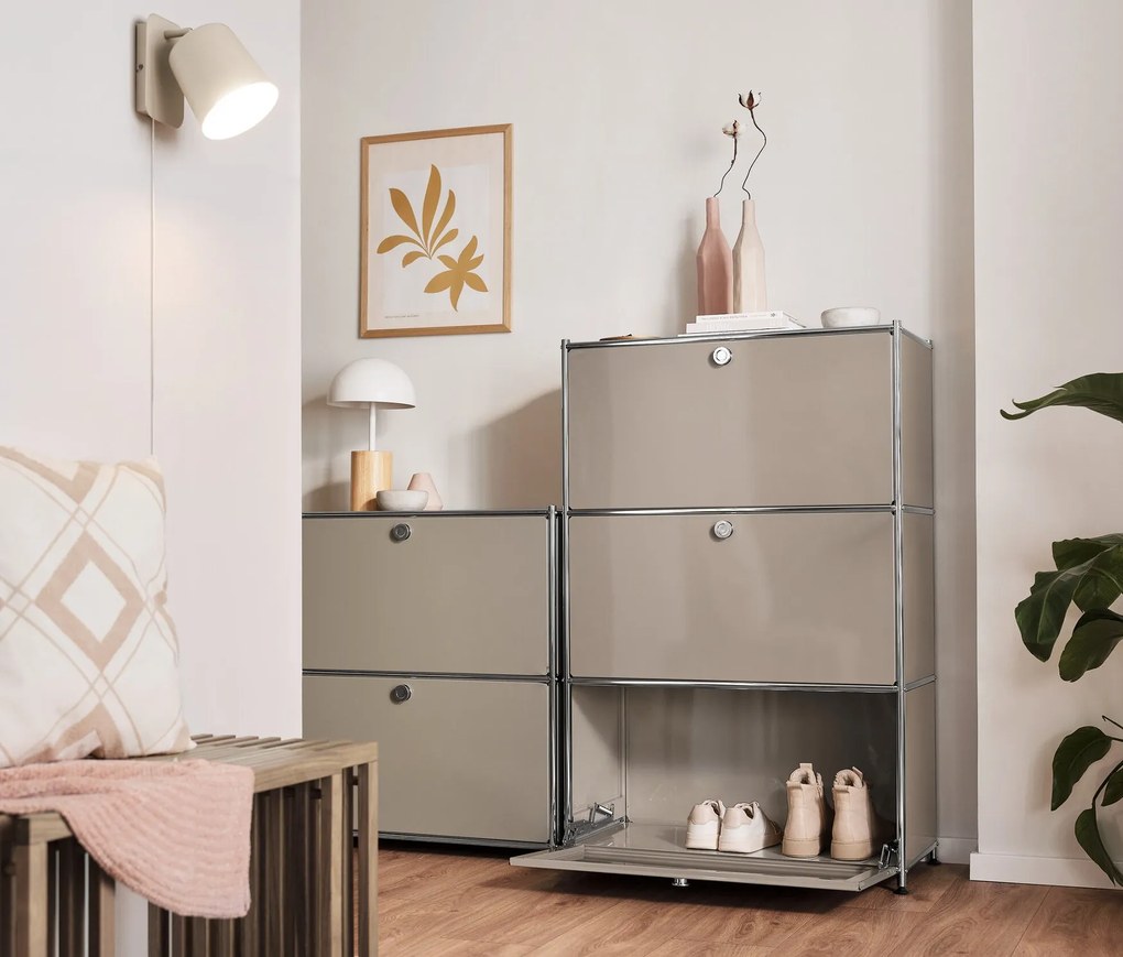 Tchibo - Kovová odkládací skříňka »Cn3« se 2 výklopnými dvířky - barva: chrom