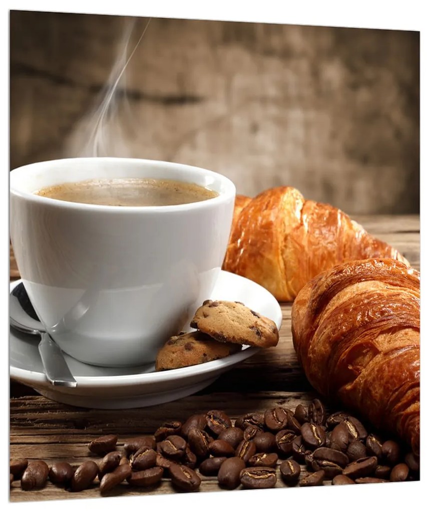 Obraz šálku kávy a croissantu (30x30 cm)