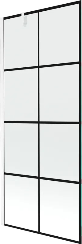 Mexen Next, vanová zástěna 1-křídlová 80 x 150 cm, fixní křídlo, 6 mm čiré sklo s černým vzorem, bílý profil, 895-080-000-00-77-20