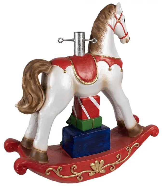 Stojan na vánoční stromeček červeno-bílý houpací koník – 69x19x64 cm