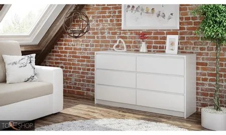 Komoda 6 šuplíků 140 cm Bílá