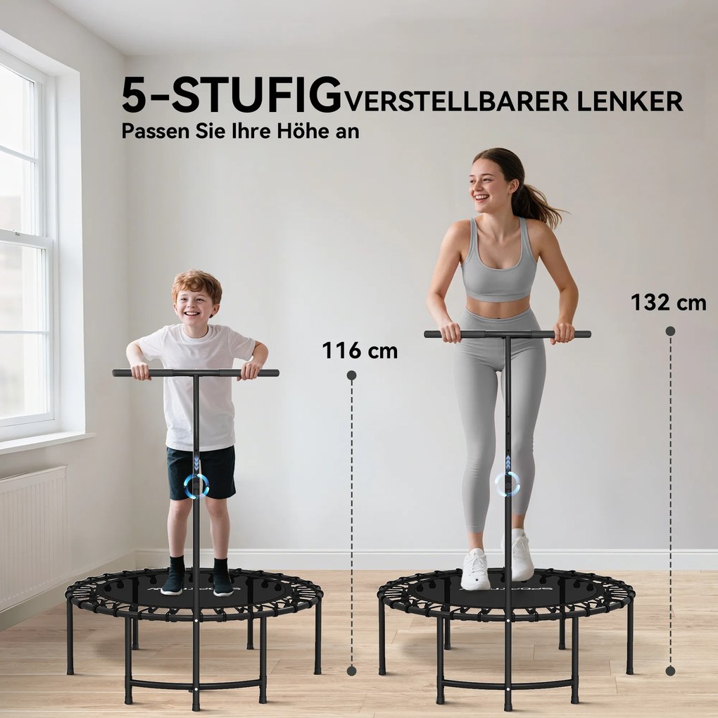SPORTNOW Rebounder trampolína, 5stupňově nastavitelná rukojeť, workout trampolína, černá