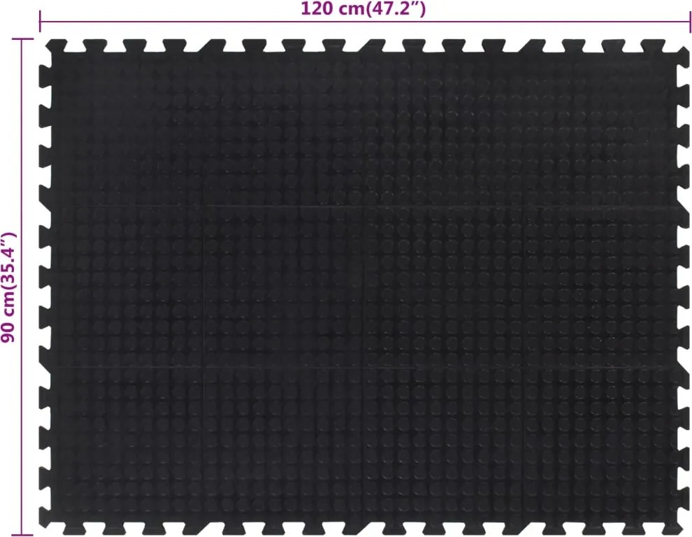 Gumová podlahová dlaždice černá 12 mm 90 x 120 cm 155672