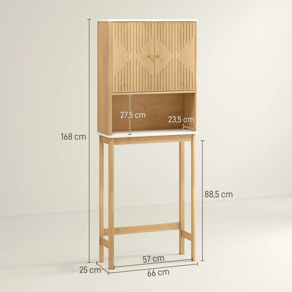 HOMCOM WC nástavec na toaletu s dvoudveřovou skříňkou a policemi 66 x 25 x 168 cm, dub