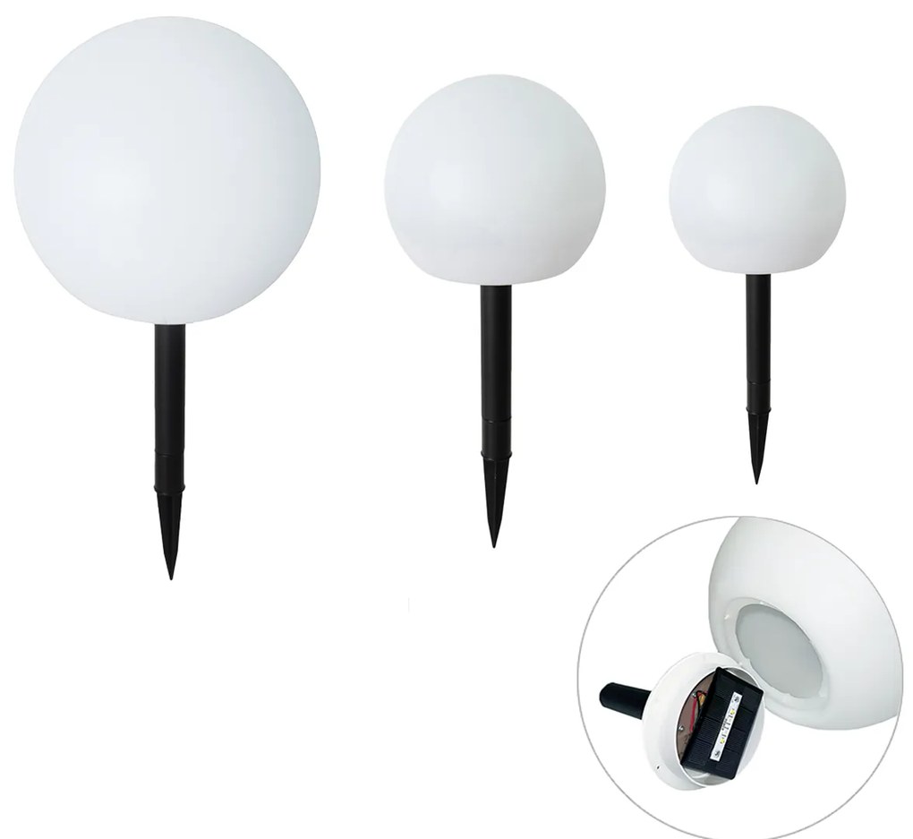 Sada 3 bílých venkovních stojacích lamp včetně LED solárních IP44 - Ludger