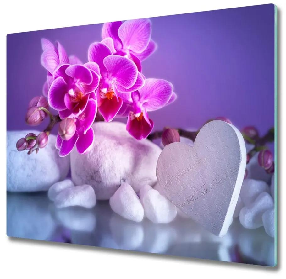 Skleněná krájecí deska Orchidej a srdce