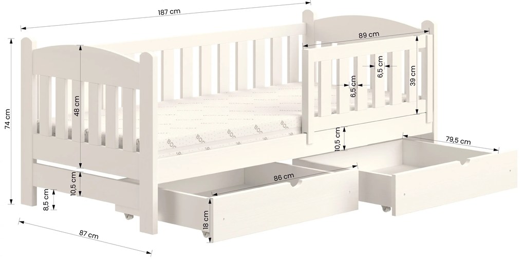 Dřevěná dětská postel Alvins DP 002 80x180 - šedá