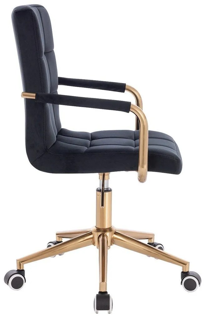 LuxuryForm DESIGN Otočná židle VERONA GOLD VELUR na zlaté podstavě s kolečky - černá