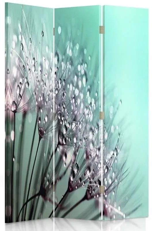Ozdobný paraván Dmychadlo Tyrkysová květina - 110x170 cm, třídílný, klasický paraván