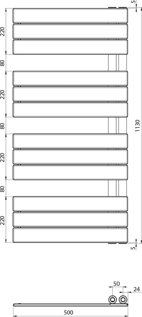 Aqualine Aqualine, MYTHOS topné těleso 500x1130 mm, černá mat, LLM511B