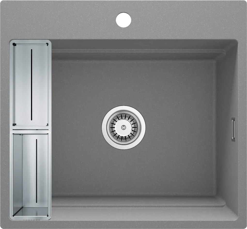 Deante Magnetic, 1-komorový granitový dřez 560x520x220mm, šedá metalíza, DEA-ZRM_S10A