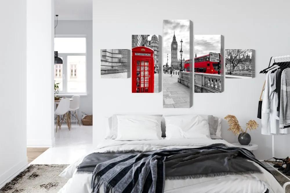 Vícedílný obraz Červená Telefonní Budka V Londýně A Big Ben Nedostatek Nedostatek Přírodní plátno 150x90