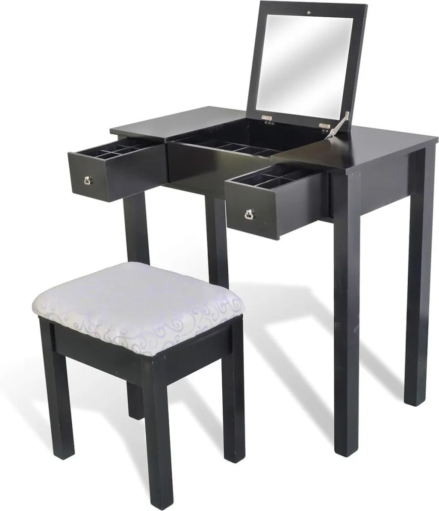 Toaletní stolek se stoličkou a 1 vyklápěcím zrcadlem | černý