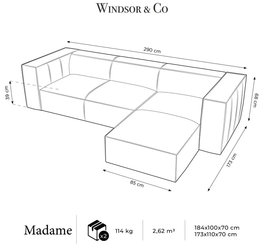 Hnědá kožená rohová pohovka (pravý roh) Madame – Windsor &amp; Co Sofas