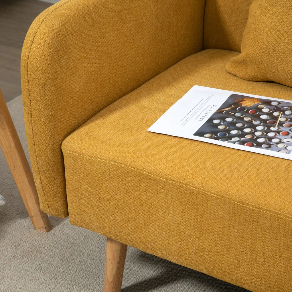 HOMCOM Dvoumístná pohovka s polštáři, nastavitelné podnožky, sametový polyester, pěna, kompaktní design, 2místná, přírodní+žlutá
