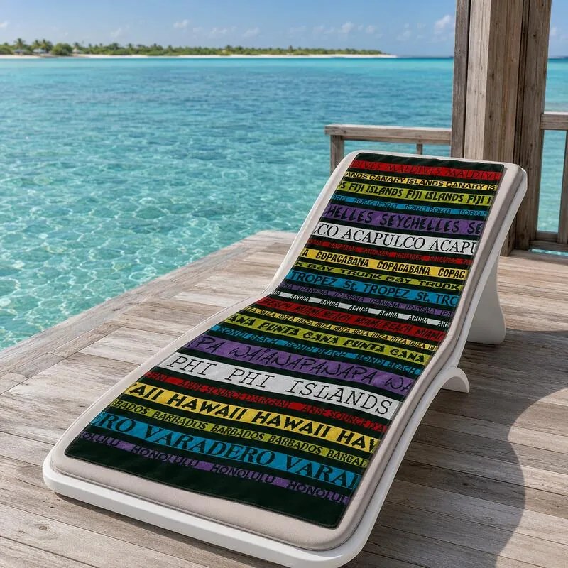 SCANquilt plážová osuška VELUR názvy pláží pestrá 95 x 185 cm