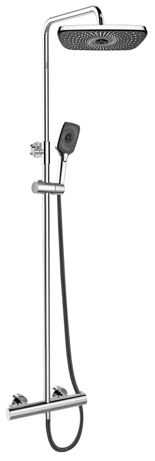 Mereo Mereo, Termostatická nástěnná sprchová baterie s hadicí, ruční a talířovou hranatou sprchou 300x190mm, CB60104TSG