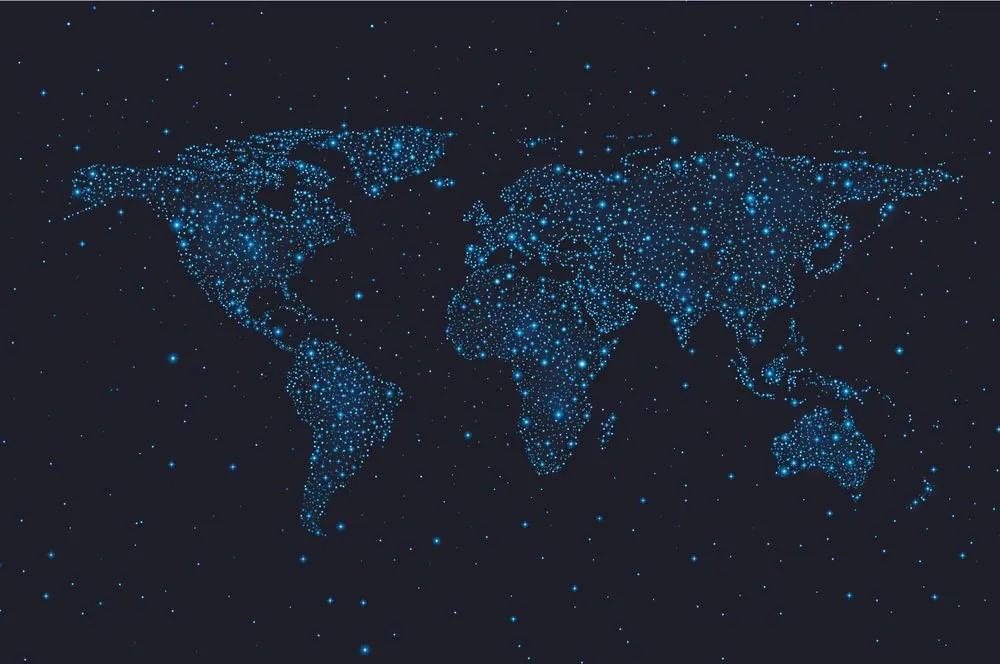 Tapeta mapa světa s noční oblohou - 150x100 cm