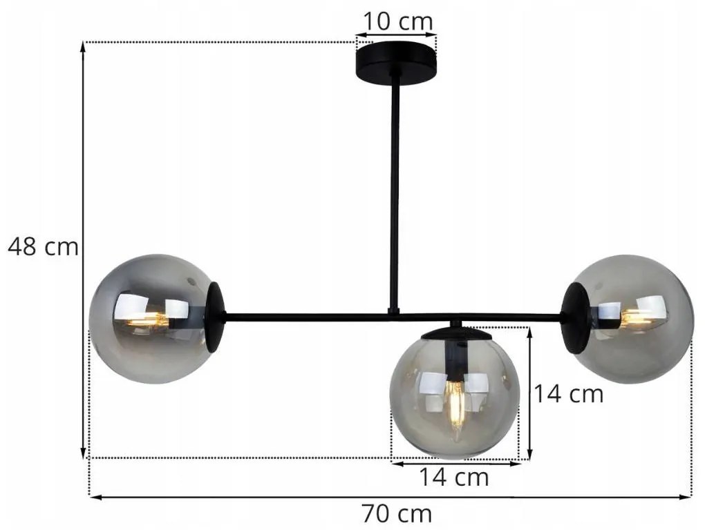 Stropní svítidlo Paris, 3x grafitové skleněné stínítko, (výběr ze 4 barev uchycení)