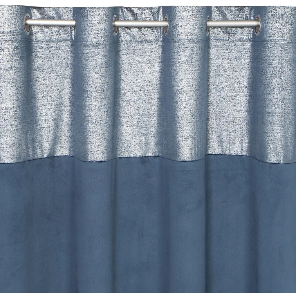 Modrý sametový závěs PERI s ozdobným pásem v horní části 140x250 cm