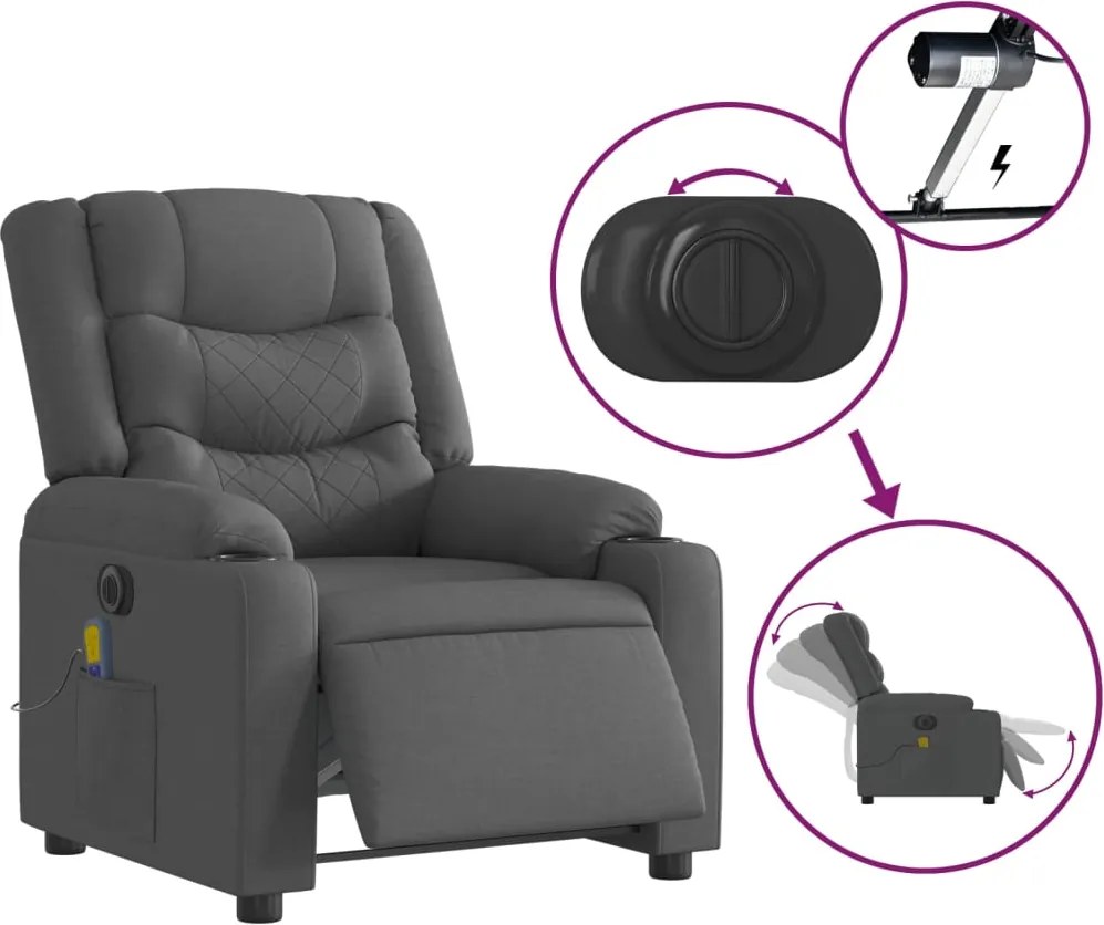 Elektrické masážní polohovací křeslo tmavě šedé textil 3206571