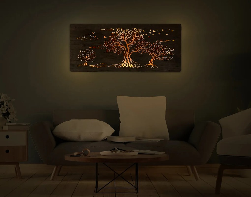 Li-Go "Tři olivy" světelný obraz 230V 110x50cm provedení povrchu: dub světlý