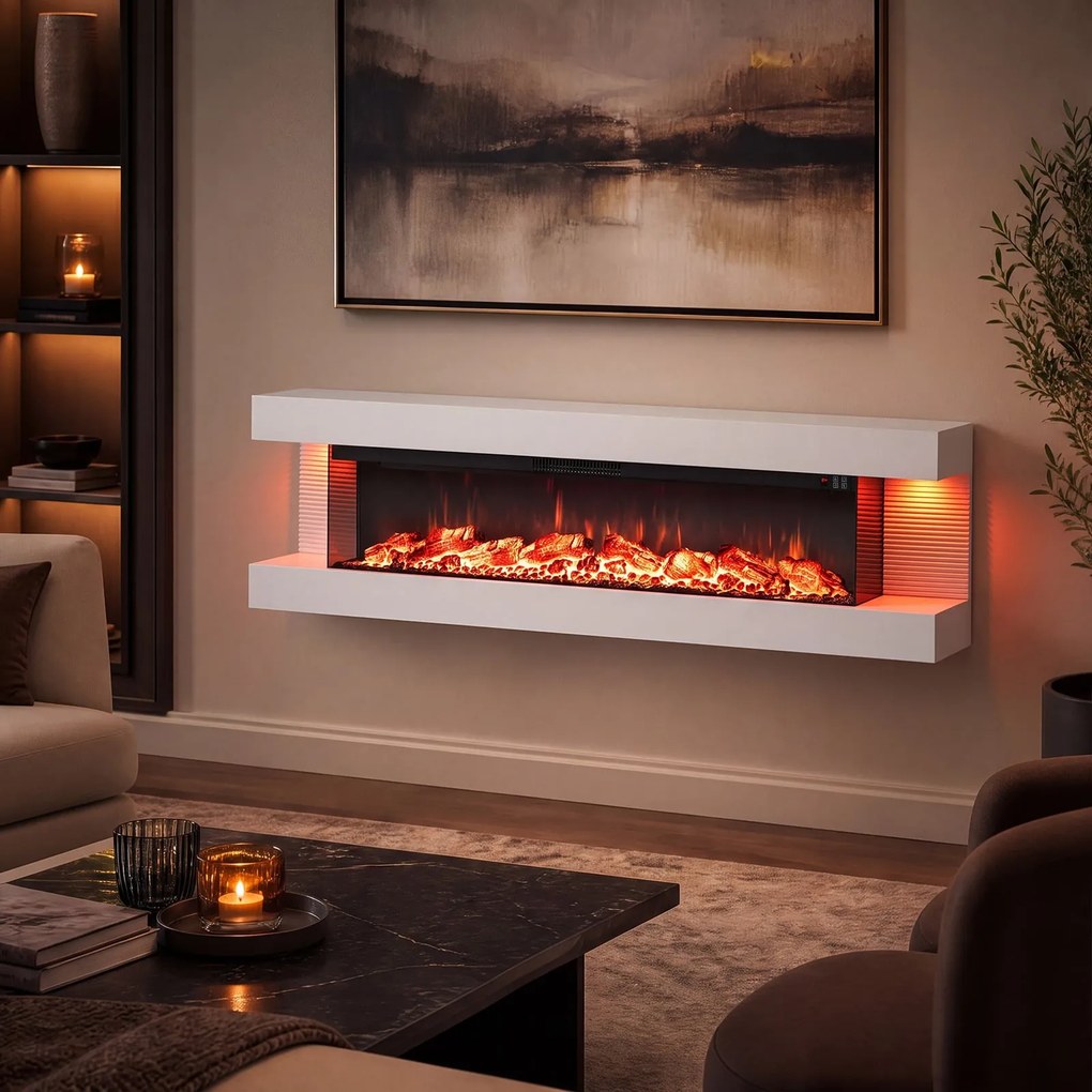 Costway Třístranný elektrický krb 152 cm s LED, 750/1500 W, bílý