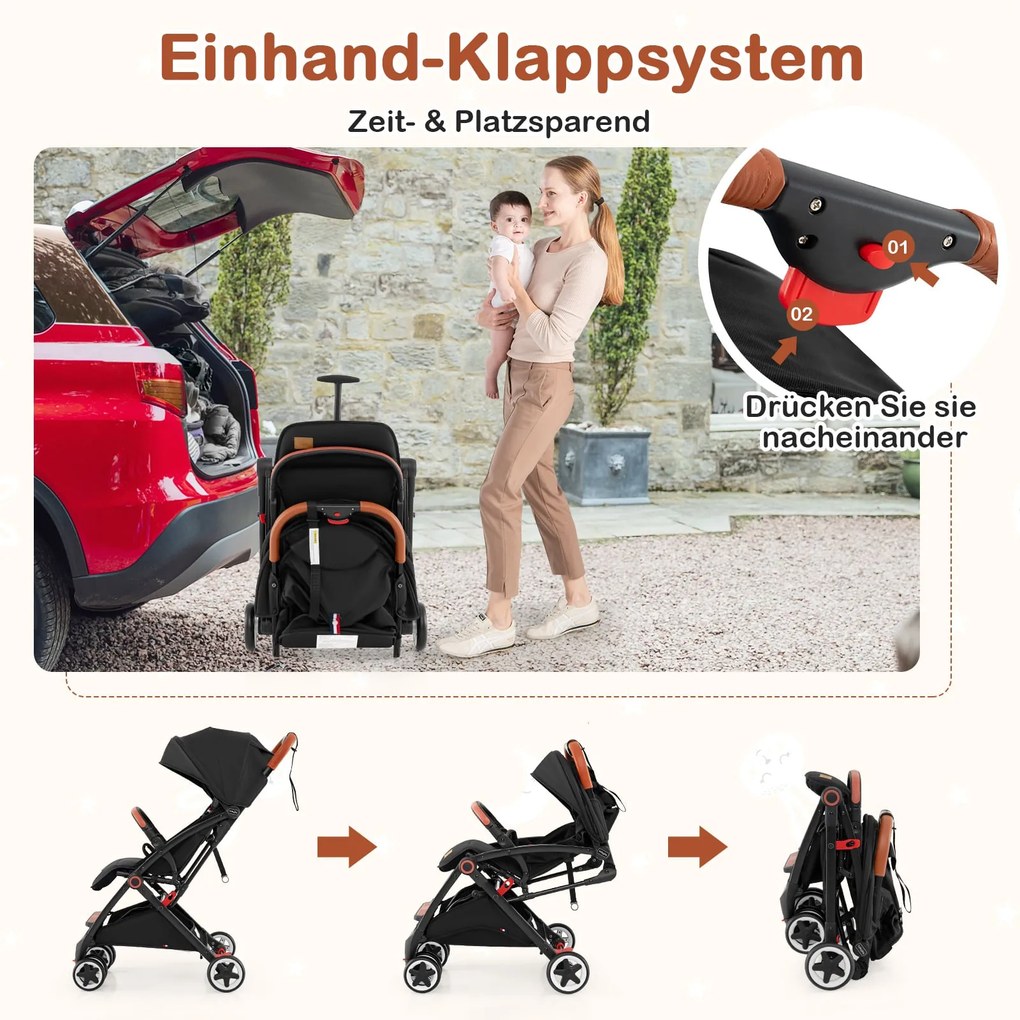 Costway Skládací kočárek s nastavitelným opěradlem a opěrkou nohou