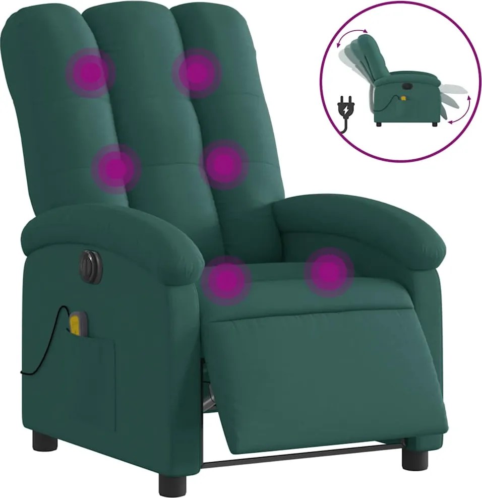 Elektrické masážní polohovací křeslo tmavě zelené textil 3204086