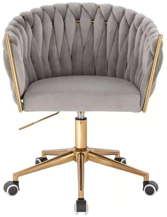 LuxuryForm DESIGN Otočná židle NORDEN VELUR na zlaté podstavě s kolečky - světle šedá
