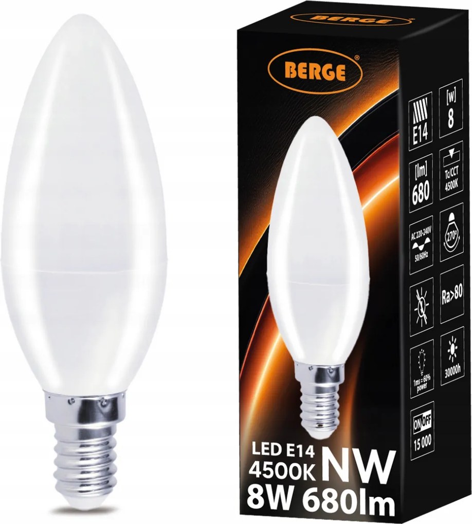 LED žárovka E14 - C37 - 8W - neutrální barva