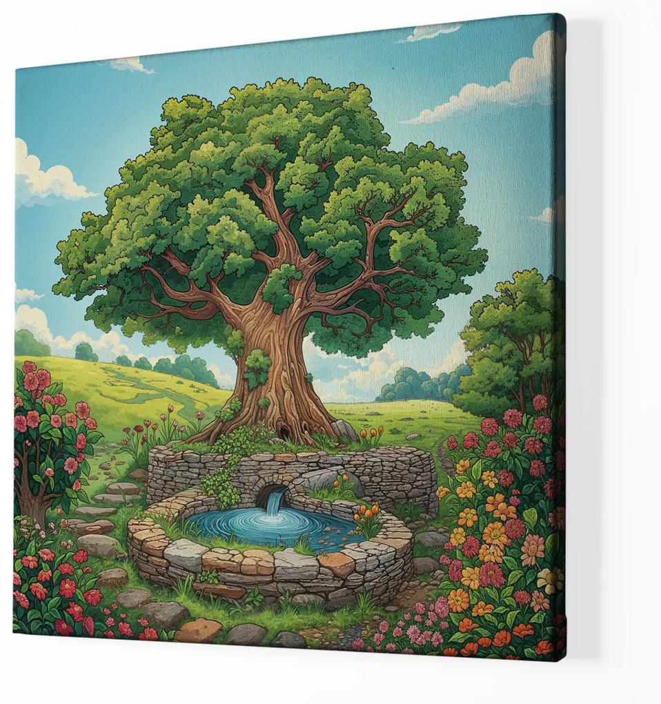 Obraz na plátně - Strom života Kamenná studánka FeelHappy.cz Velikost obrazu: 120 x 120 cm