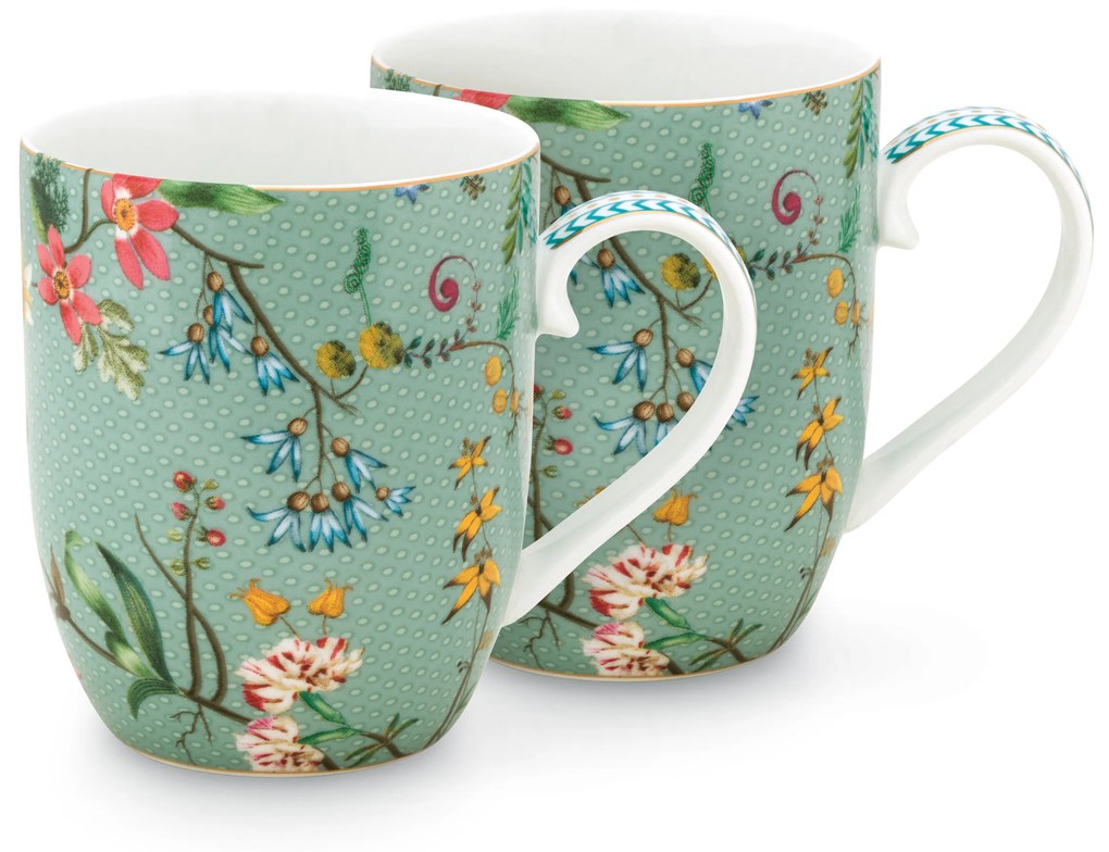 Pip Studio Jolie flowers blue, sada 2 hrnečků 145ml, dárkové balení, modré
