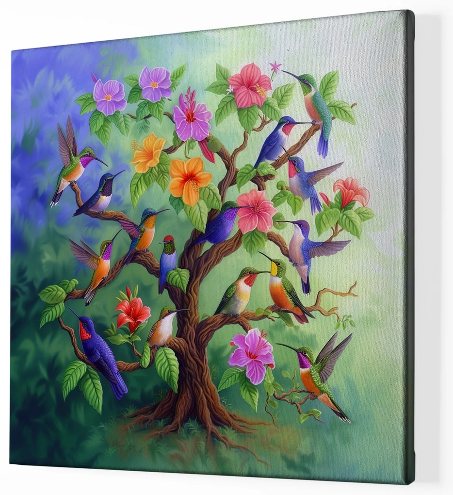 Obraz na plátně - Strom života Kolibřík v harmonii FeelHappy.cz Velikost obrazu: 40 x 40 cm