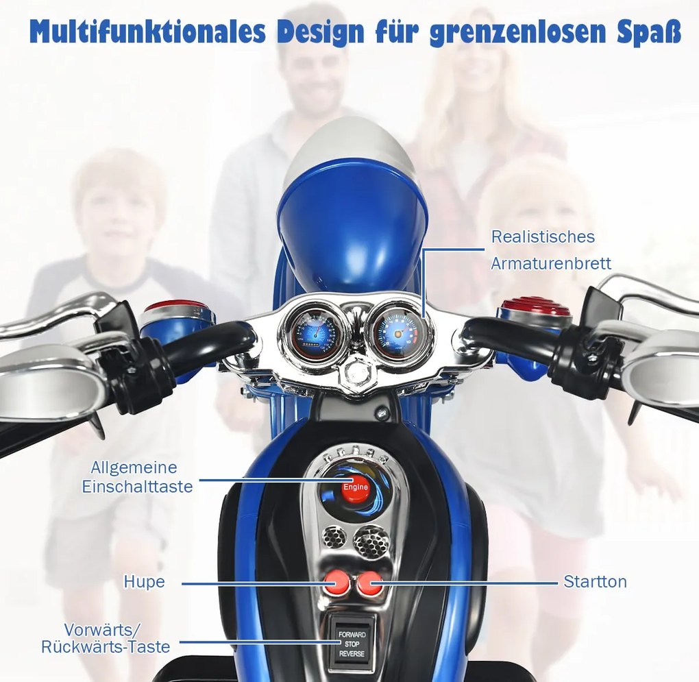 Costway 6 V elektrický motocykl s nastavitelnými světlomety motocykl modrá +