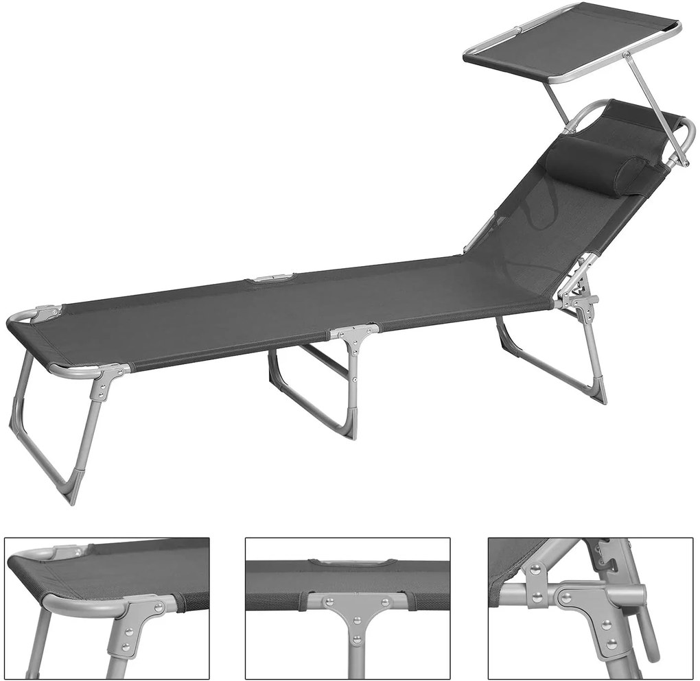 SONGMICS Zahradní lehátko šedé 53 x 193 cm nosnost 150kg