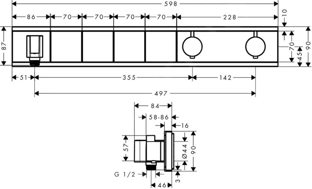 Hansgrohe RainSelect, baterie pod omítku na 4 spotřebiče, chromová, 15357000