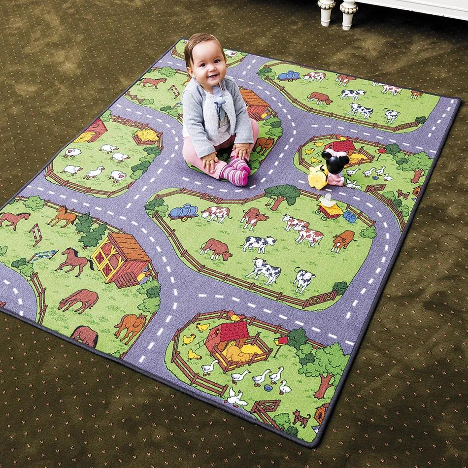 Vopi Dětský koberec Farma II šedozelený, 80 x 120 cm | BIANO
