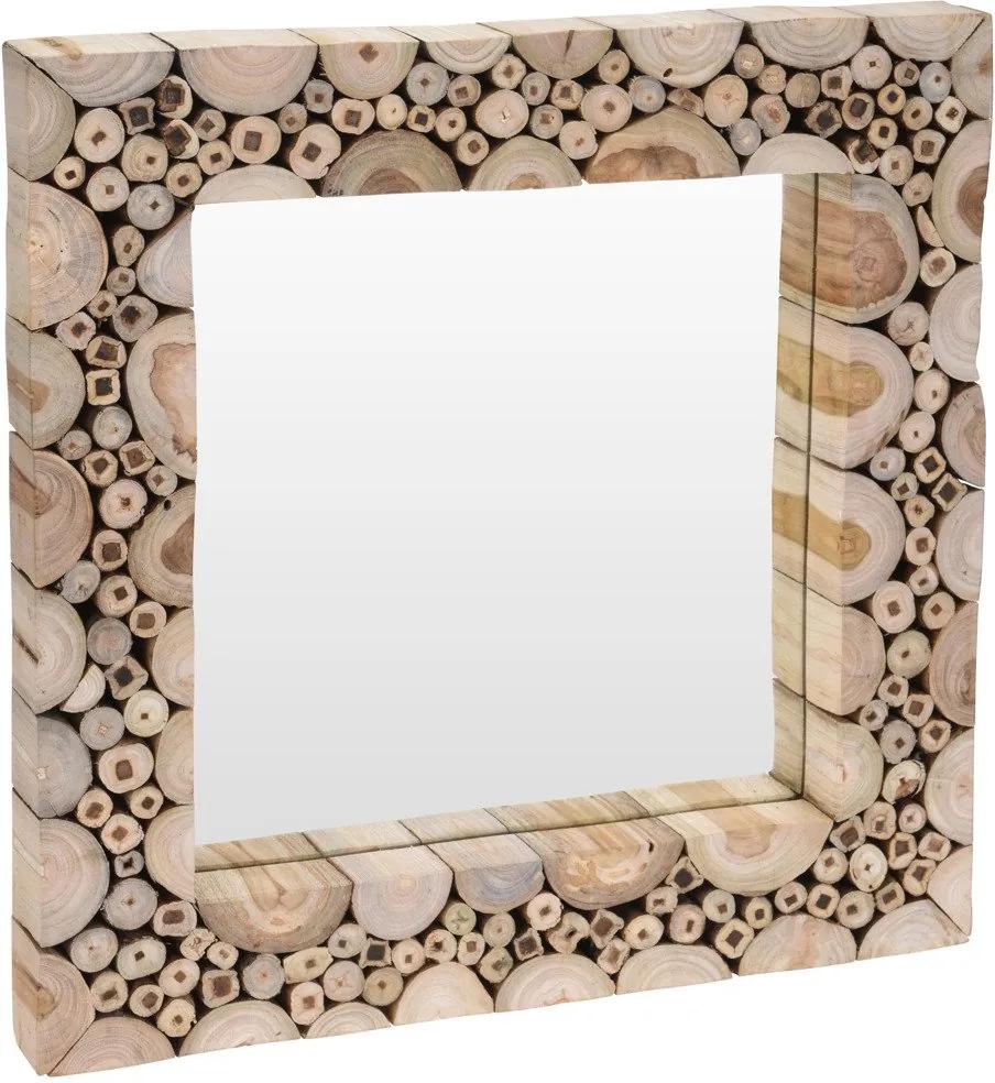 Nástěnné zrcátko v dřevěném rámu, čtvercové zrcadlo - teakové dřevo, 50 x  50 cm | BIANO