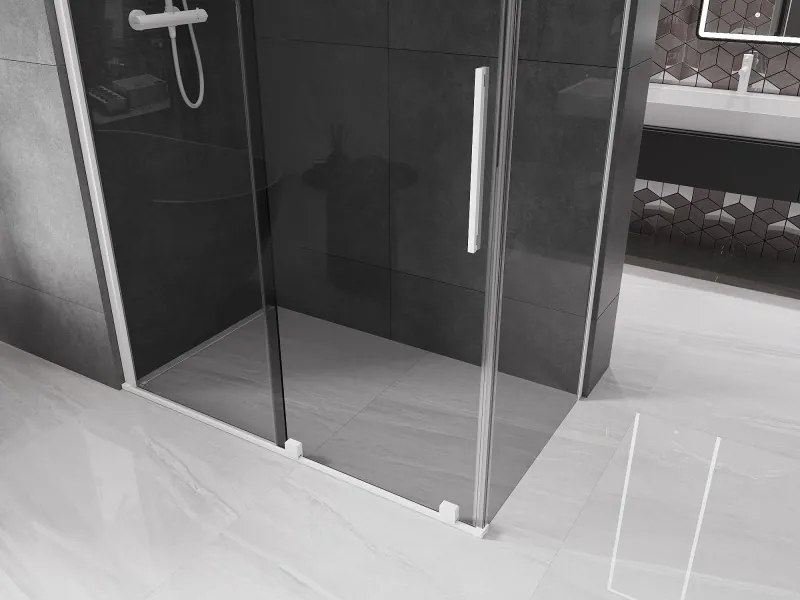 Mexen Velar, sprchový kout s posuvnými dveřmi 140 x 85 cm, 8mm šedé sklo, bílá matná, 871-140-085-41-20