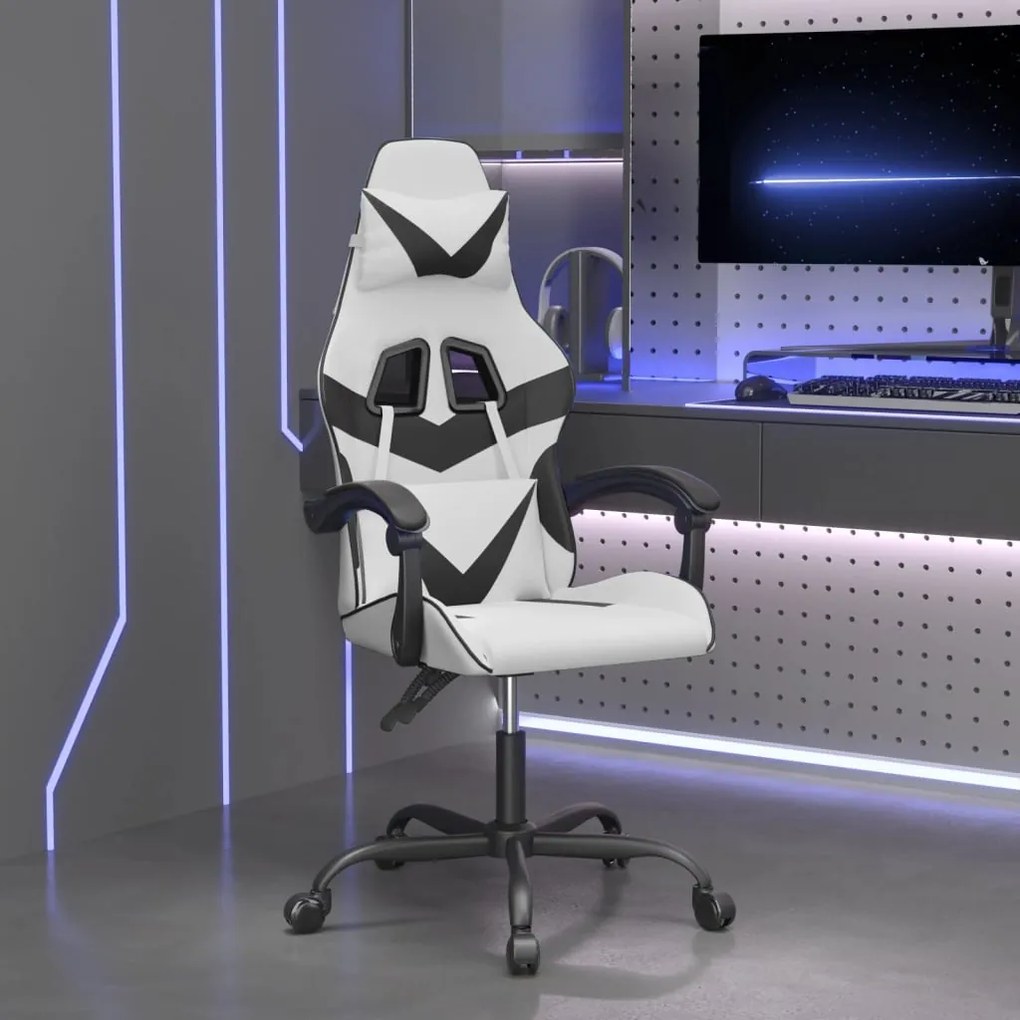 Herní židle bílá a černá umělá kůže 3143852