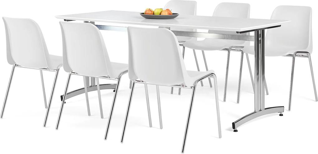 AJ Produkty Jídelní sestava: stůl 1800x700 mm, bílá + 6 židlí, bílá/chrom