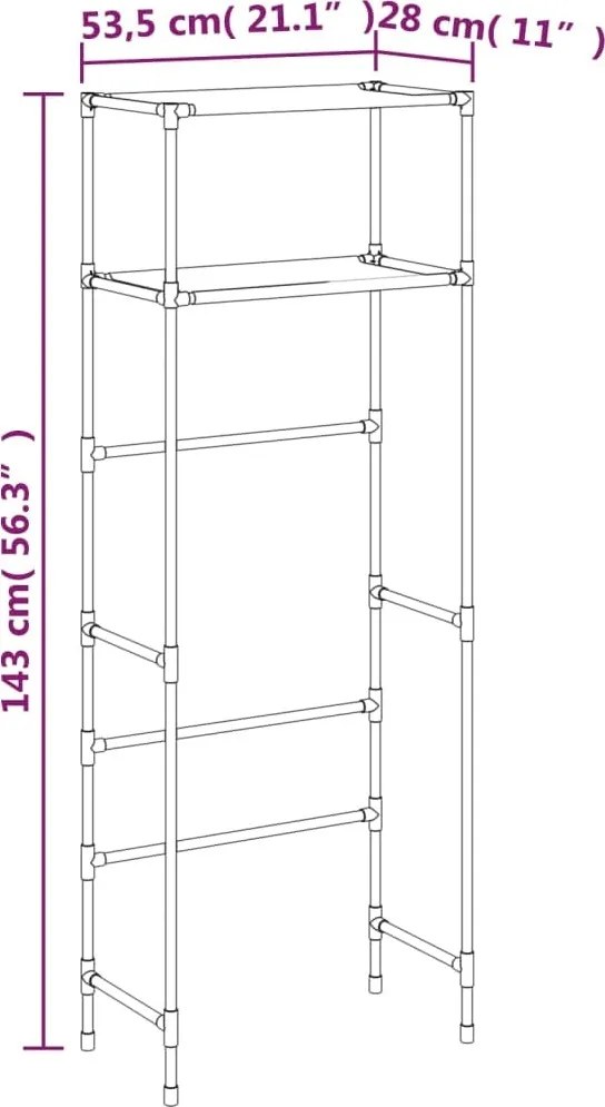 vidaXL 2patrový úložný regál nad toaletu 53,5x28x143 cm železo [343134] Barva: Šedá