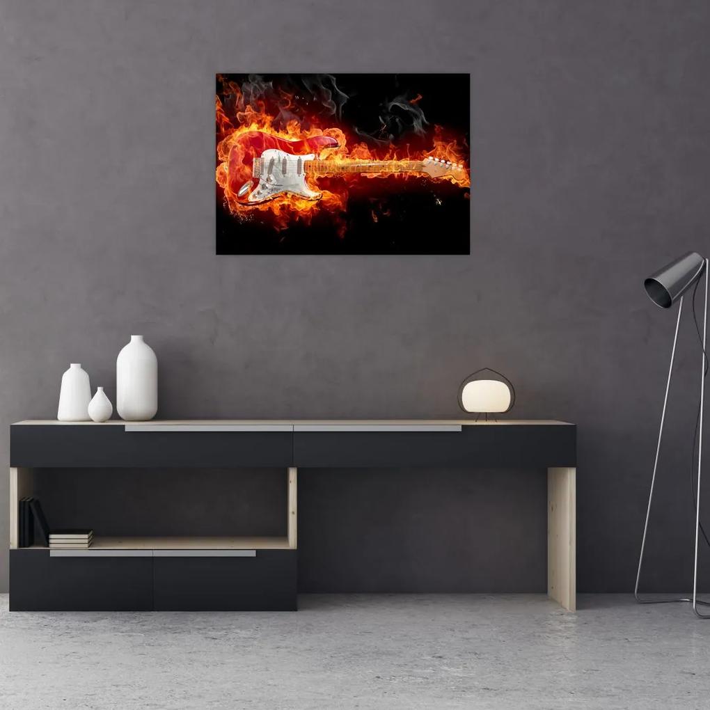 Skleněný obraz - Kytara v plamenech (70x50 cm)